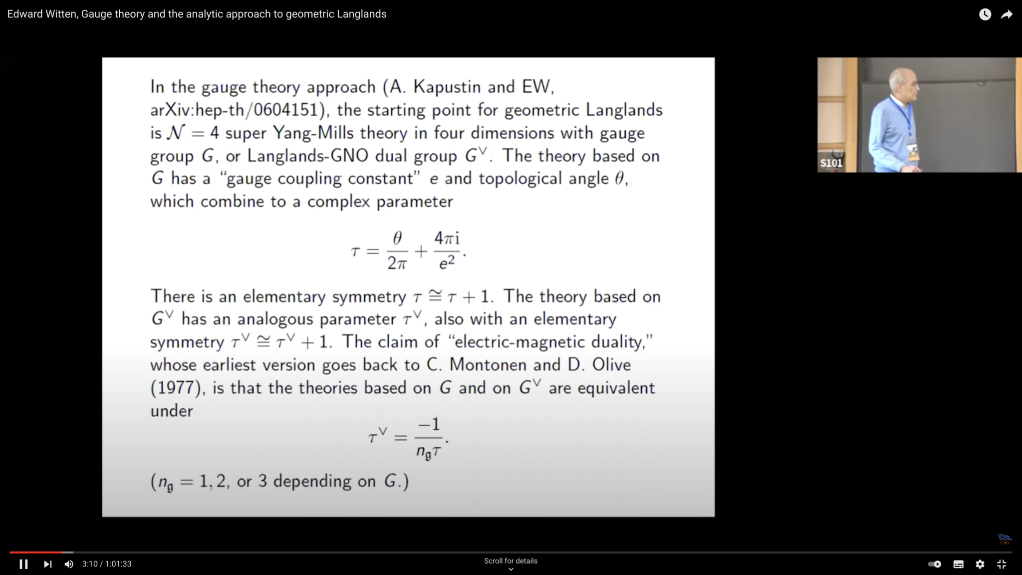 Screenshot Witten IAS - Clay Mathematics Institute